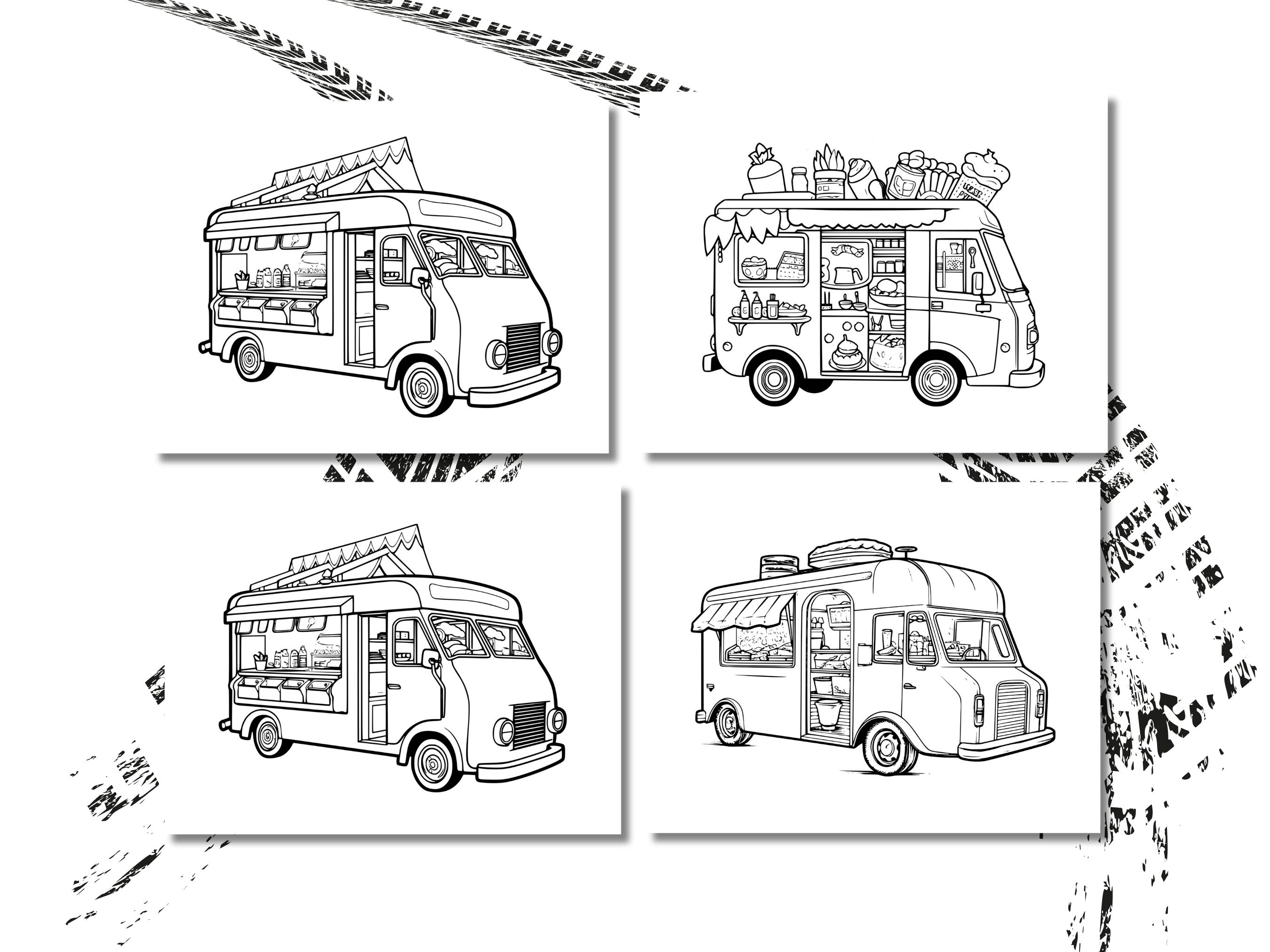 Food Truck Coloring Book, Coloring Pages for Adults, Modern Coloring ...