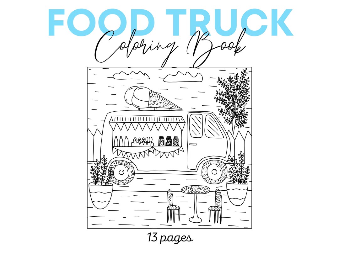 Food Truck Coloring Book, Coloring Pages for Adults, Modern Coloring ...
