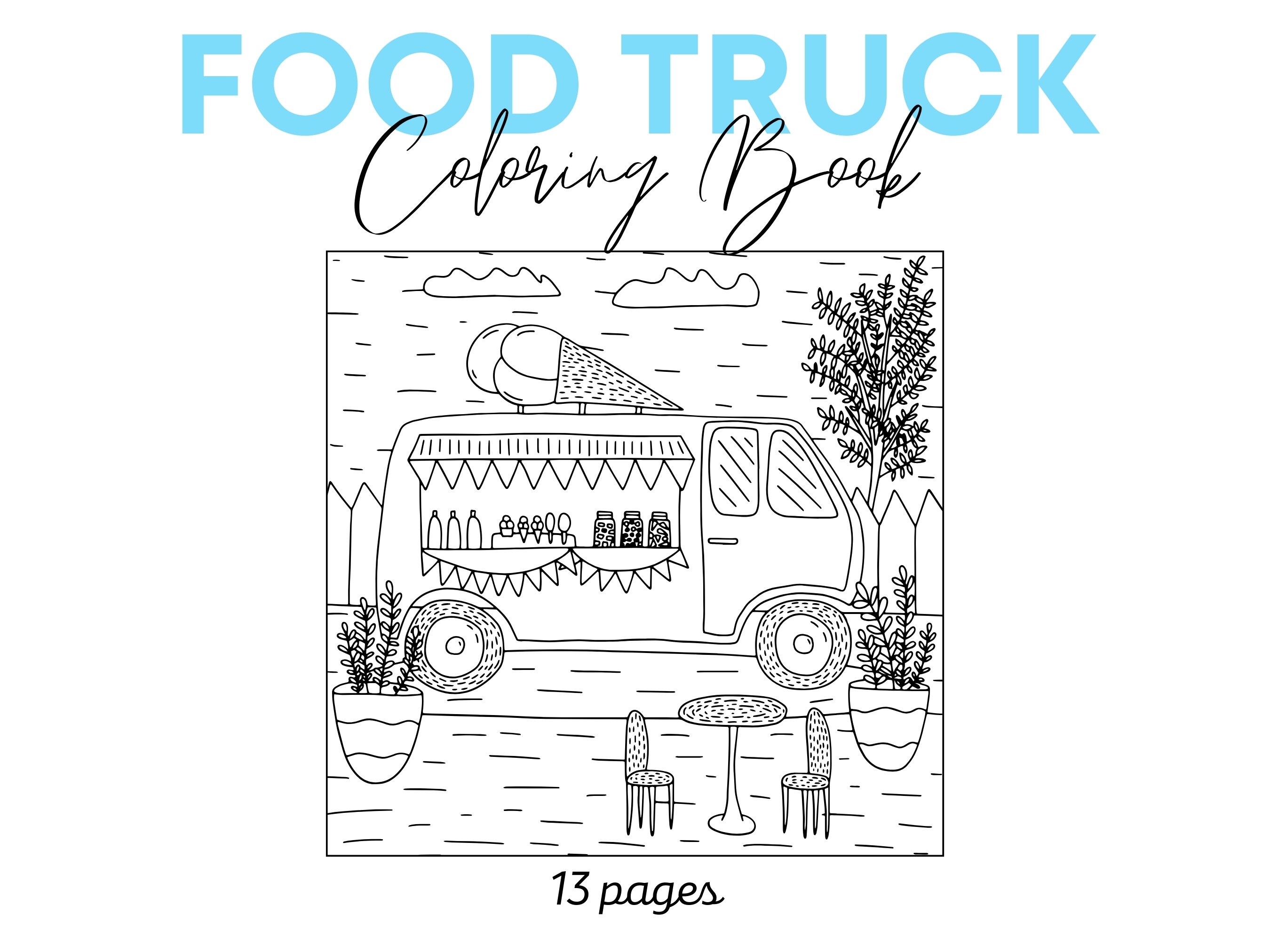 Food Truck Coloring Book, Coloring Pages for Adults, Modern Coloring ...