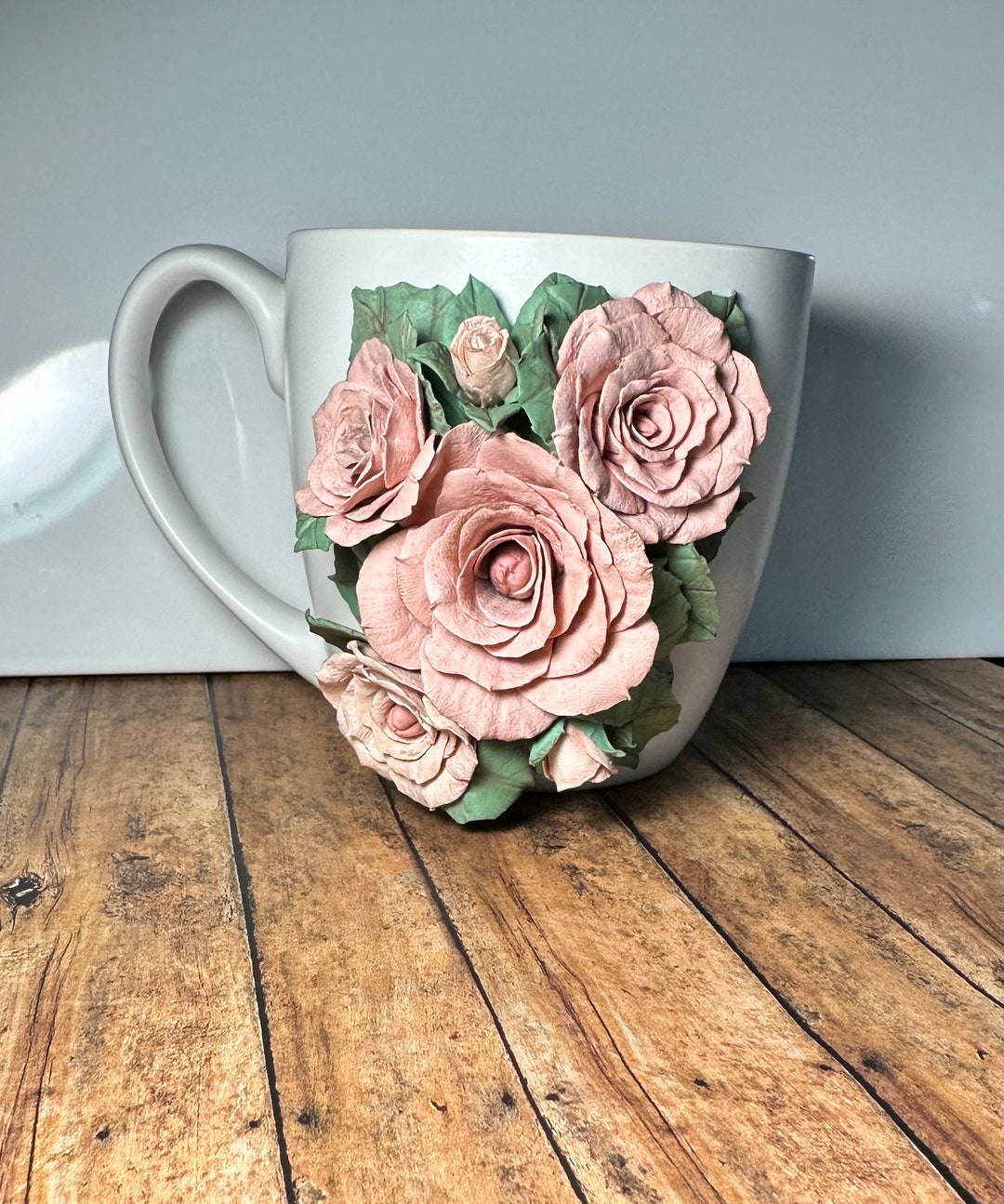 Mug Coffee Cup Decorated With Hand Sculpted Clay Roses - Etsy