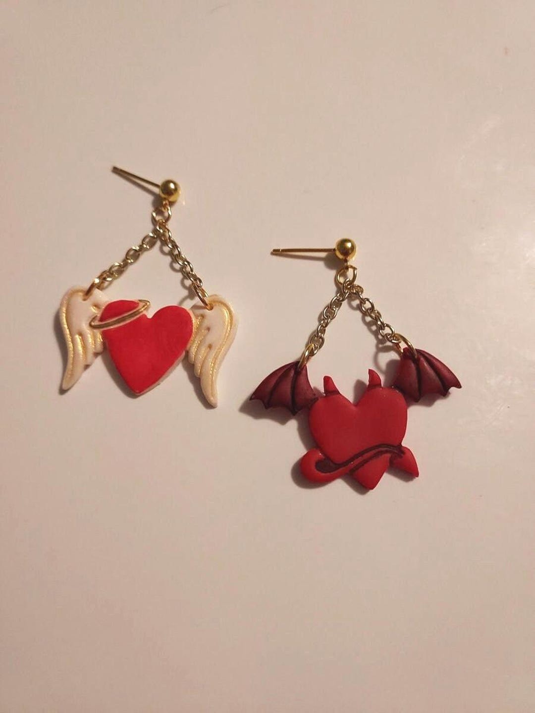 Angel Devil Heart Duo Dangle Earrings Set - Etsy