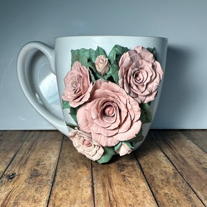 Mug Coffee Cup Decorated With Hand Sculpted Clay Roses - Etsy