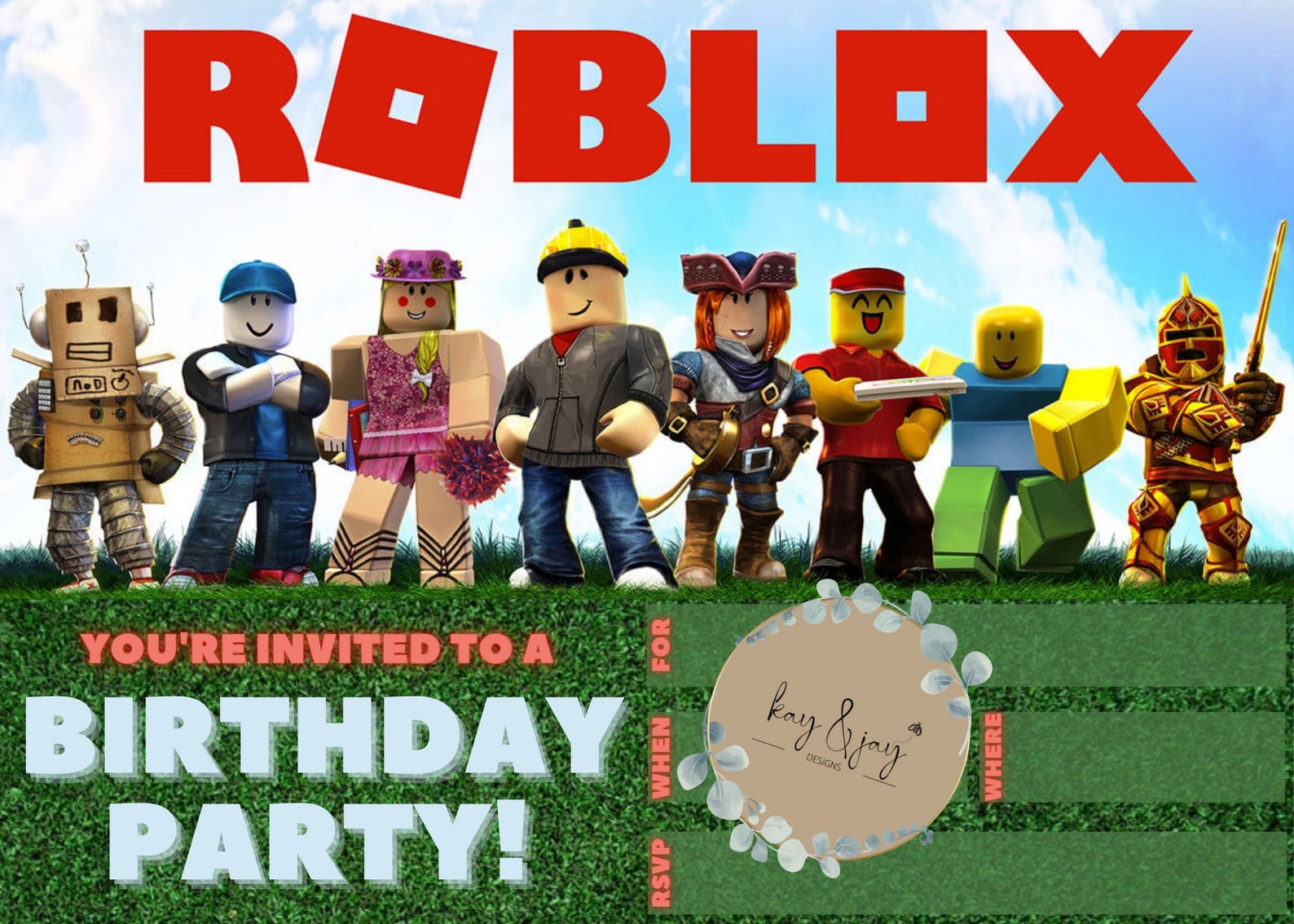 Roblox Birthday Invitation Download | Roblox Invite | Roblox Party ...