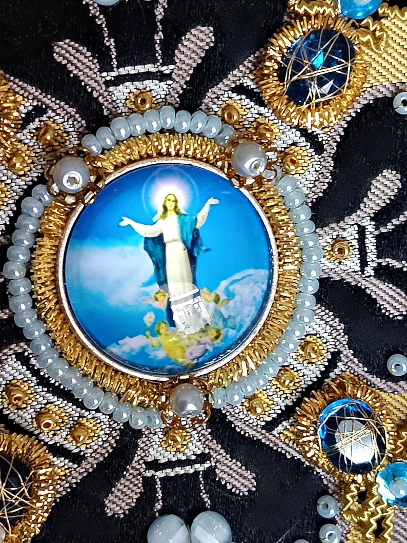 Virgin Mary Altar in Blue & Gold, Christian Table Altar for the Home ...