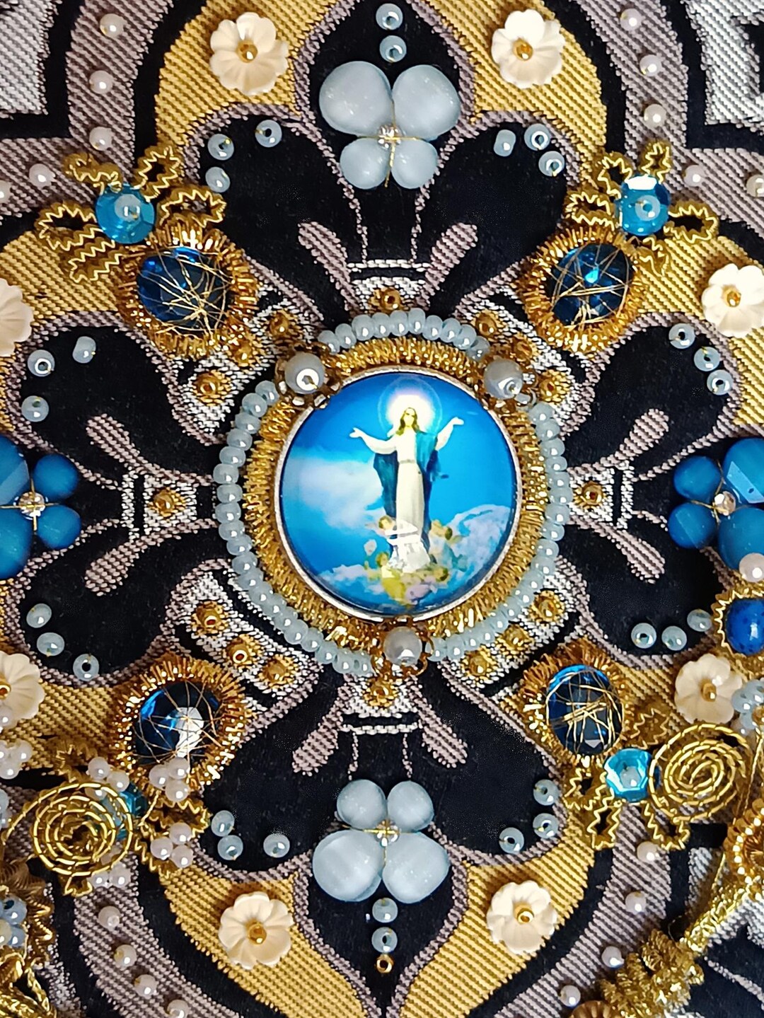 Virgin Mary Altar in Blue & Gold, Christian Table Altar for the Home ...