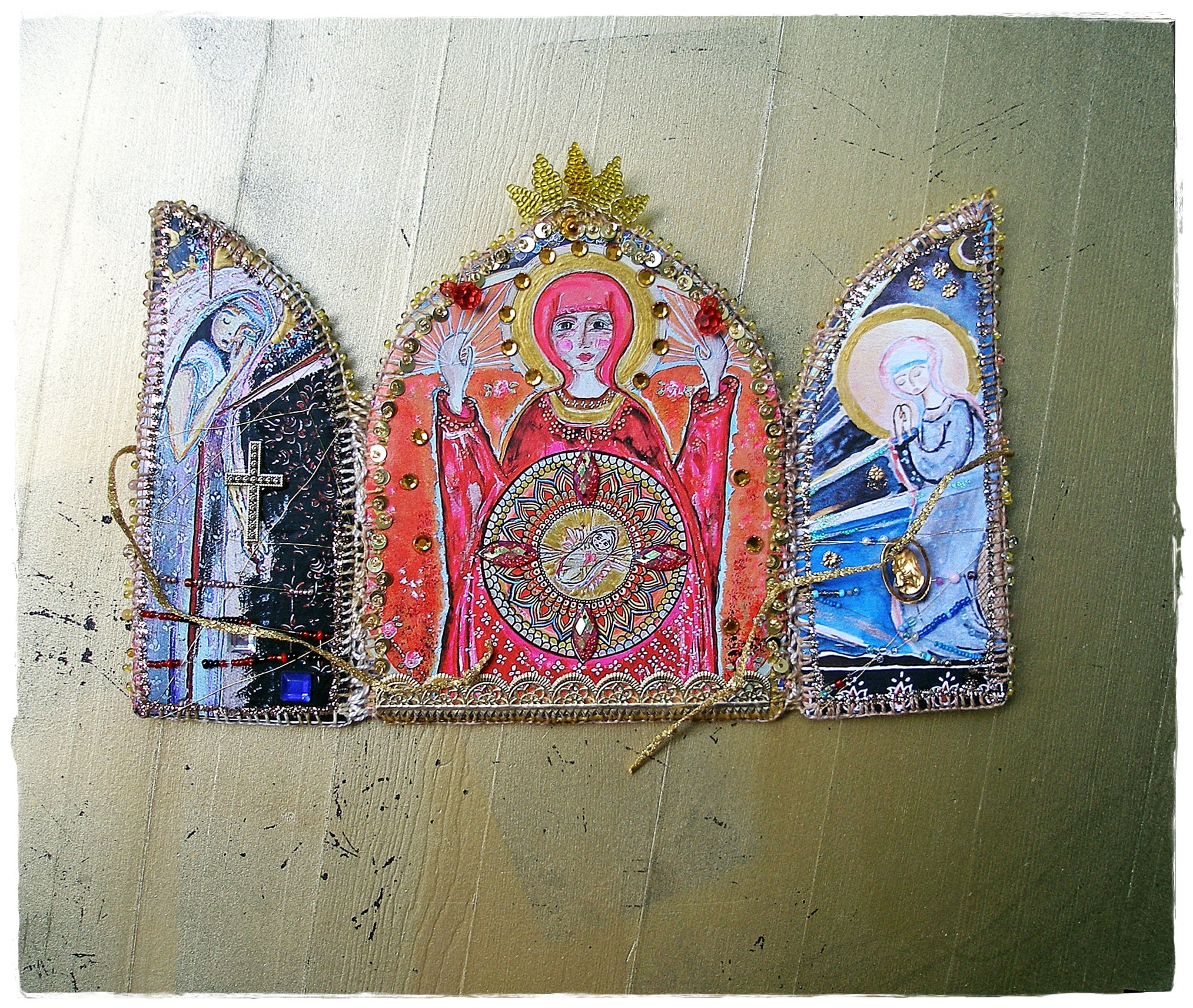 Travel Altar Holy Virgin Mary, Handmade Triptych Made of Cardboard and ...