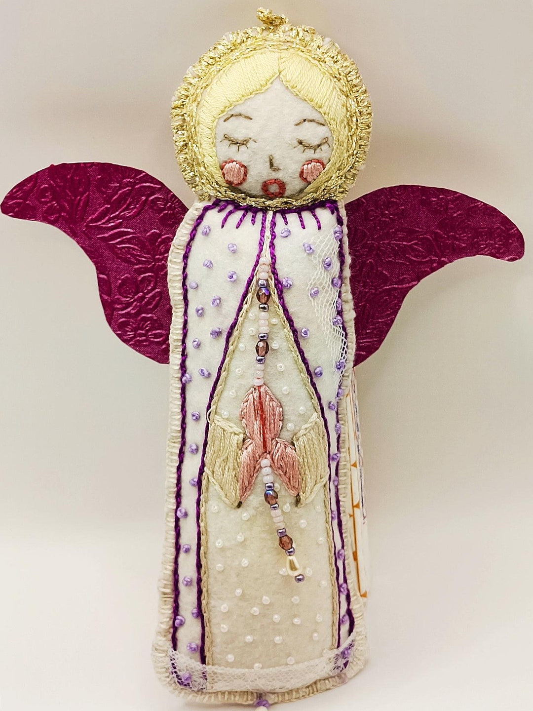 Felt Angel Figurines in Original Designs, Handmade Embroidered Guardian ...
