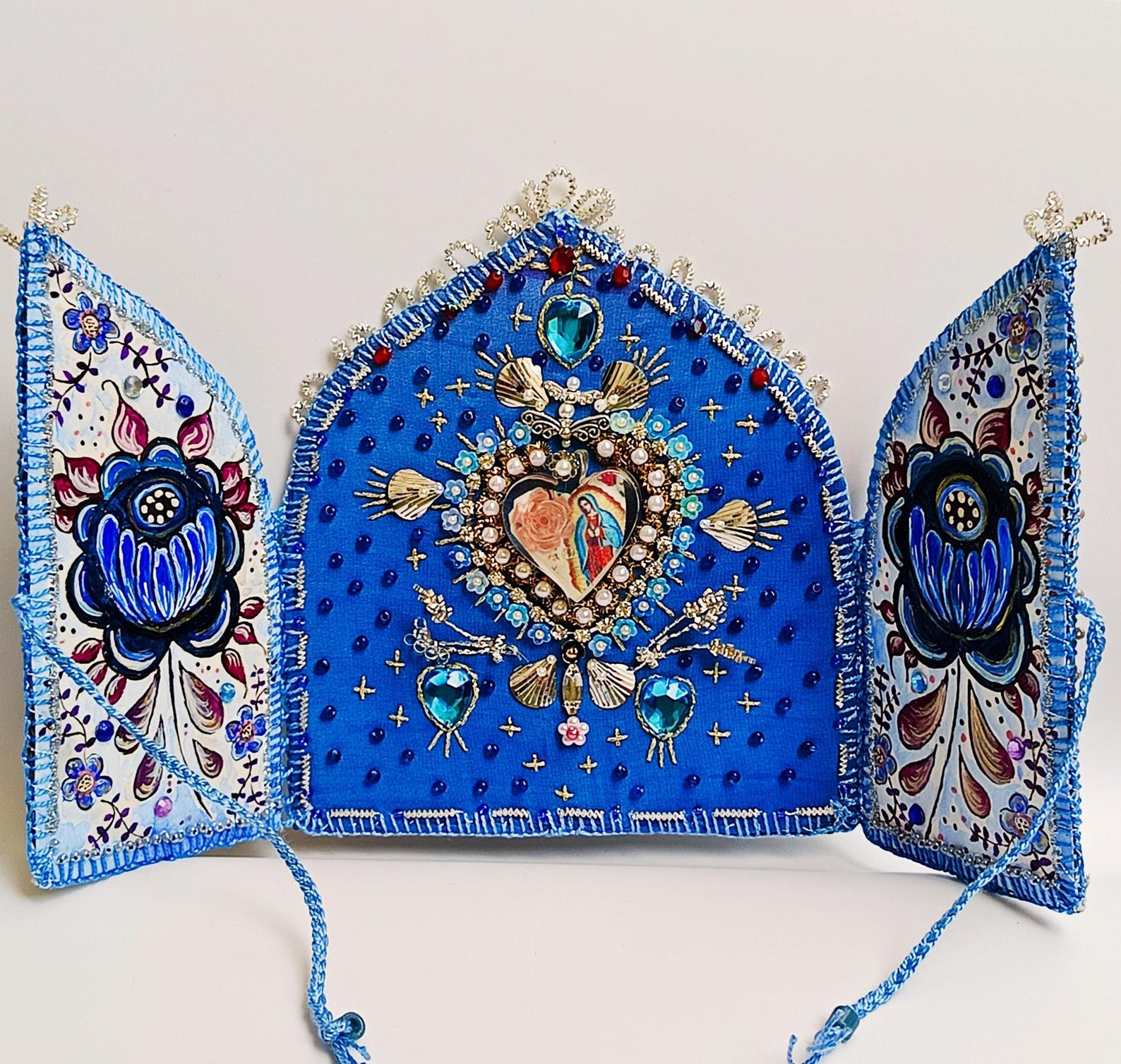 Virgin Mary Altar in Blue, White & Silver, Christian Table Altar for ...