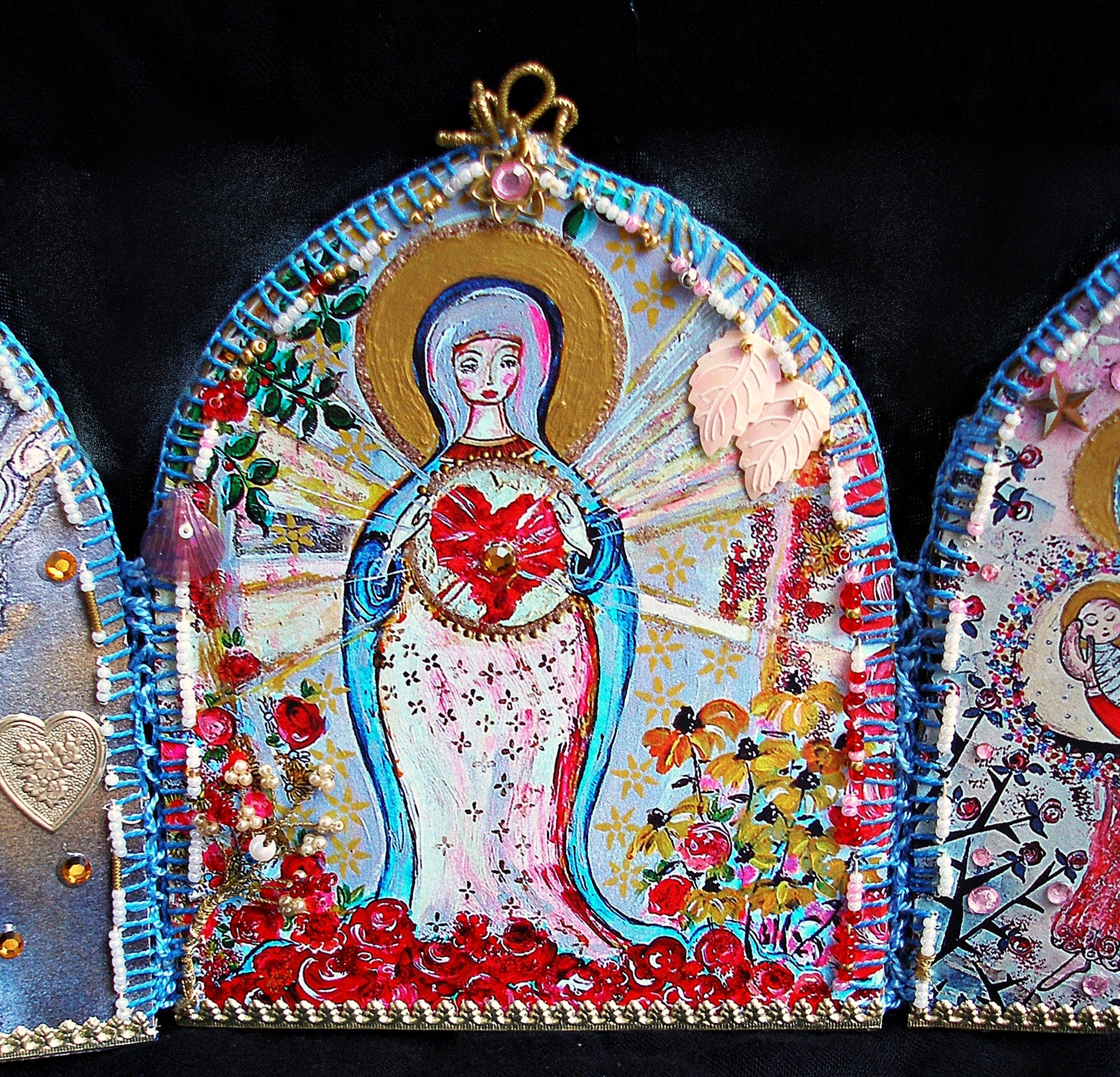 Triptych, Travel Altar Heart of Mary and Angels, Home Altar, Devotion ...