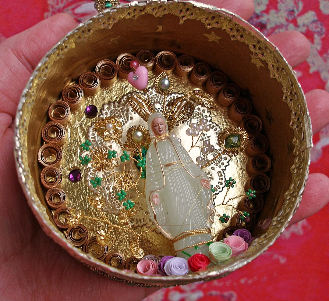 German Monastery Work, Figure of Mary With Flowers and Stars, Delicate ...