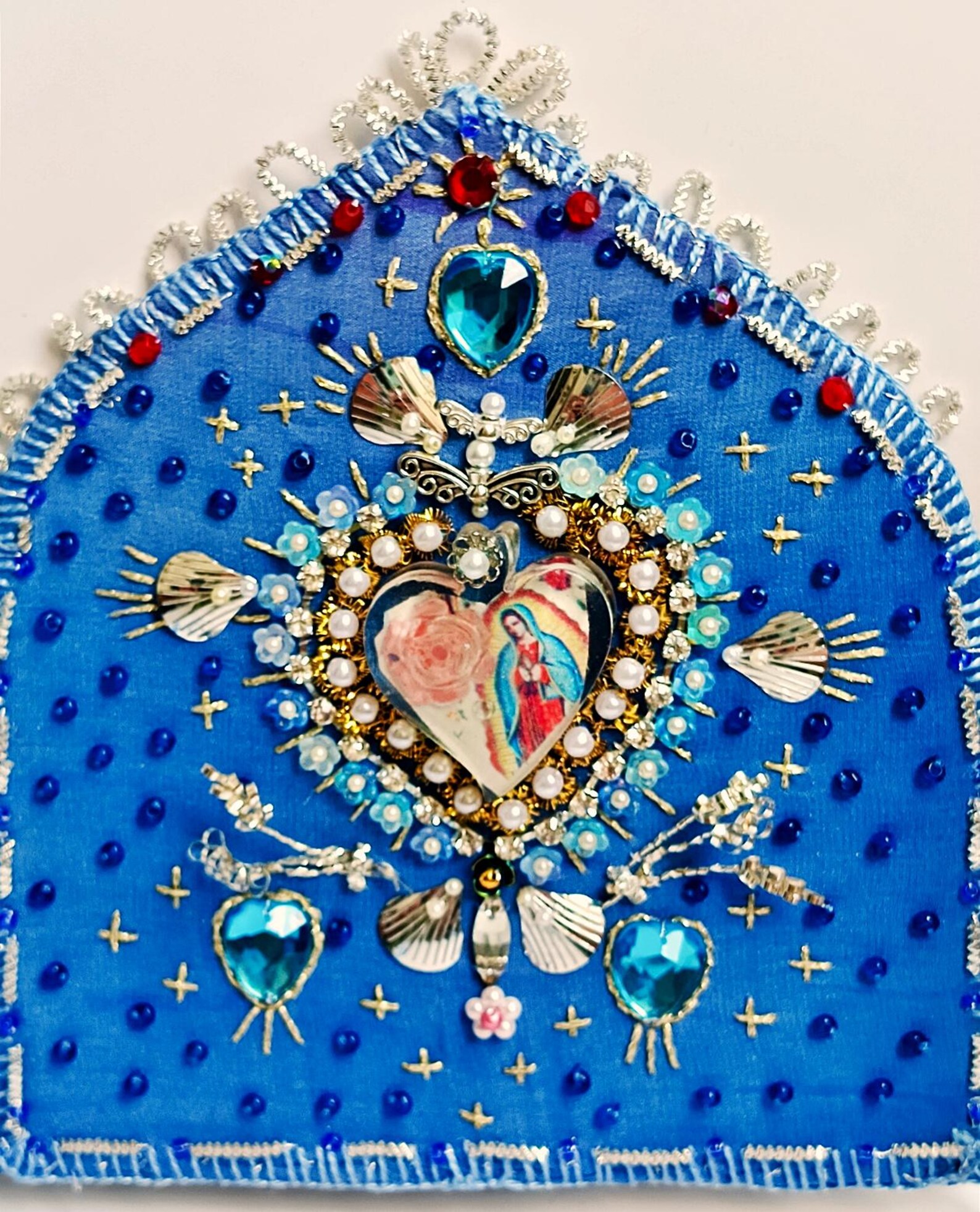 Virgin Mary Altar in Blue, White & Silver, Christian Table Altar for ...