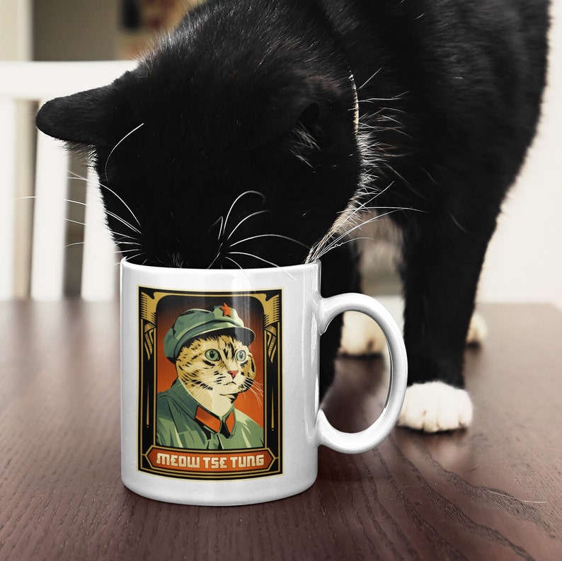 Meow Tse Tung Ceramic Coffee Mug Funny Chairman Mao Zedong Mao Tse Tung ...
