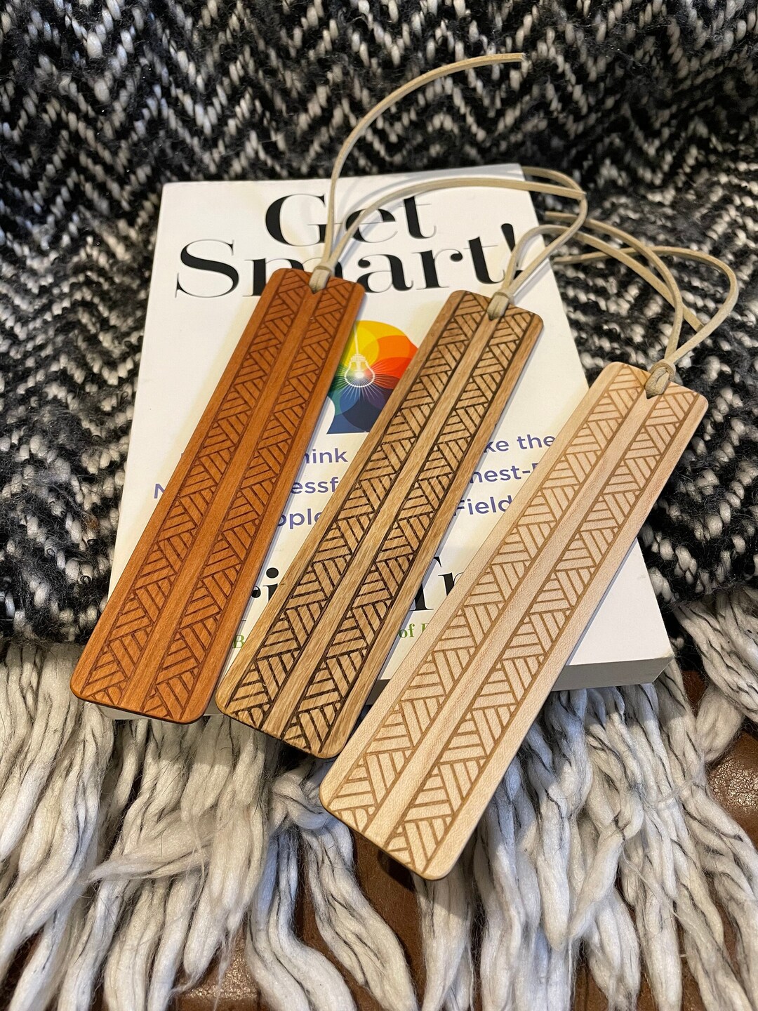 Wooden Bookmark With a Laser Engraved Woven Braid Design and Suede ...