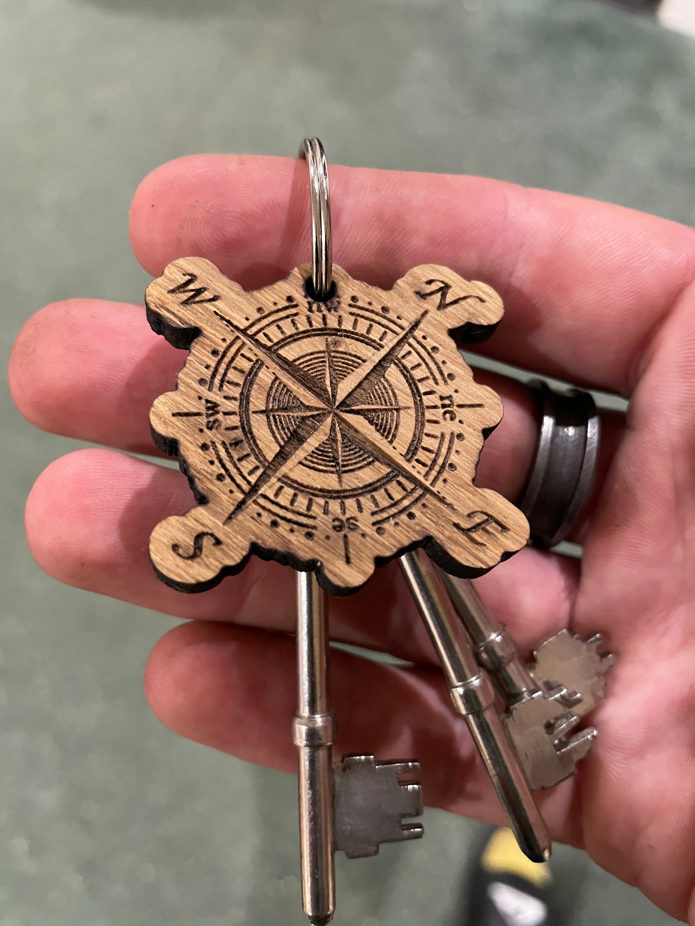Wooden Compass Keyring. Laser Engraved From Scottish Oak. - Etsy UK