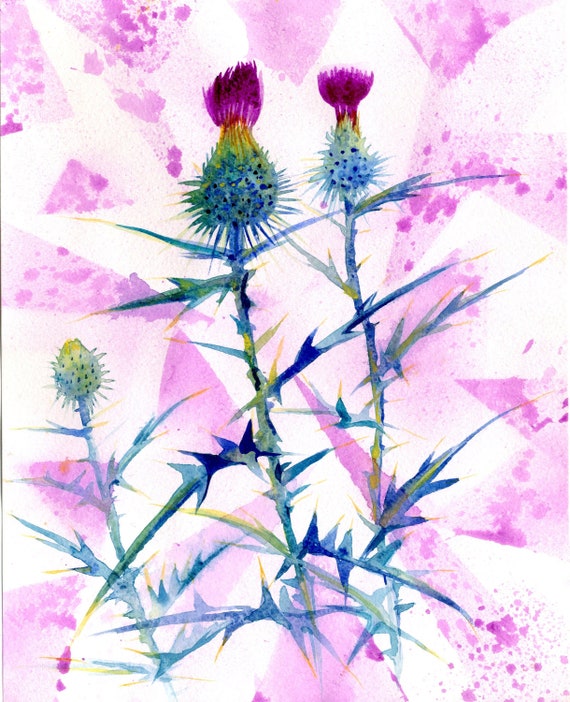 Digital Download Original Watercolor Painting Thistle Flowers | Etsy