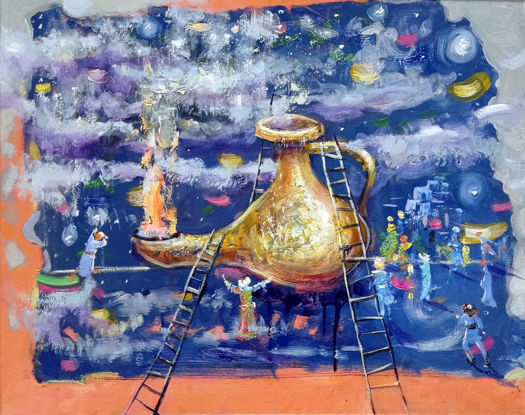 Aladdin Genie Lamp Original Oil Painting Fantastic Painting Original ...