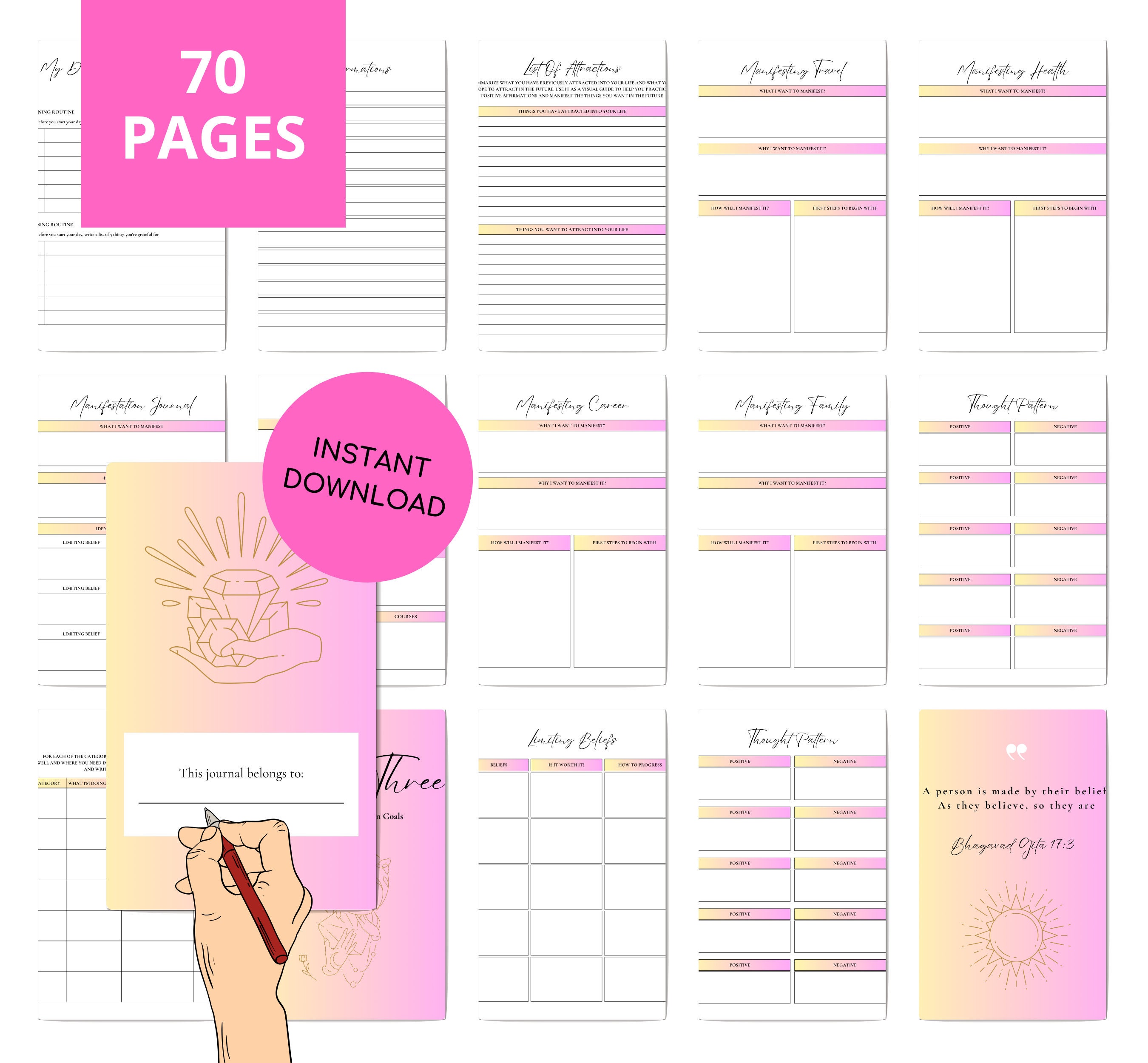 Manifestation Planner & Activity Journal PRINTABLE | Law of Attraction ...