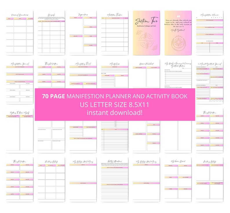 Manifestation Planner & Activity Journal PRINTABLE | Law of Attraction ...