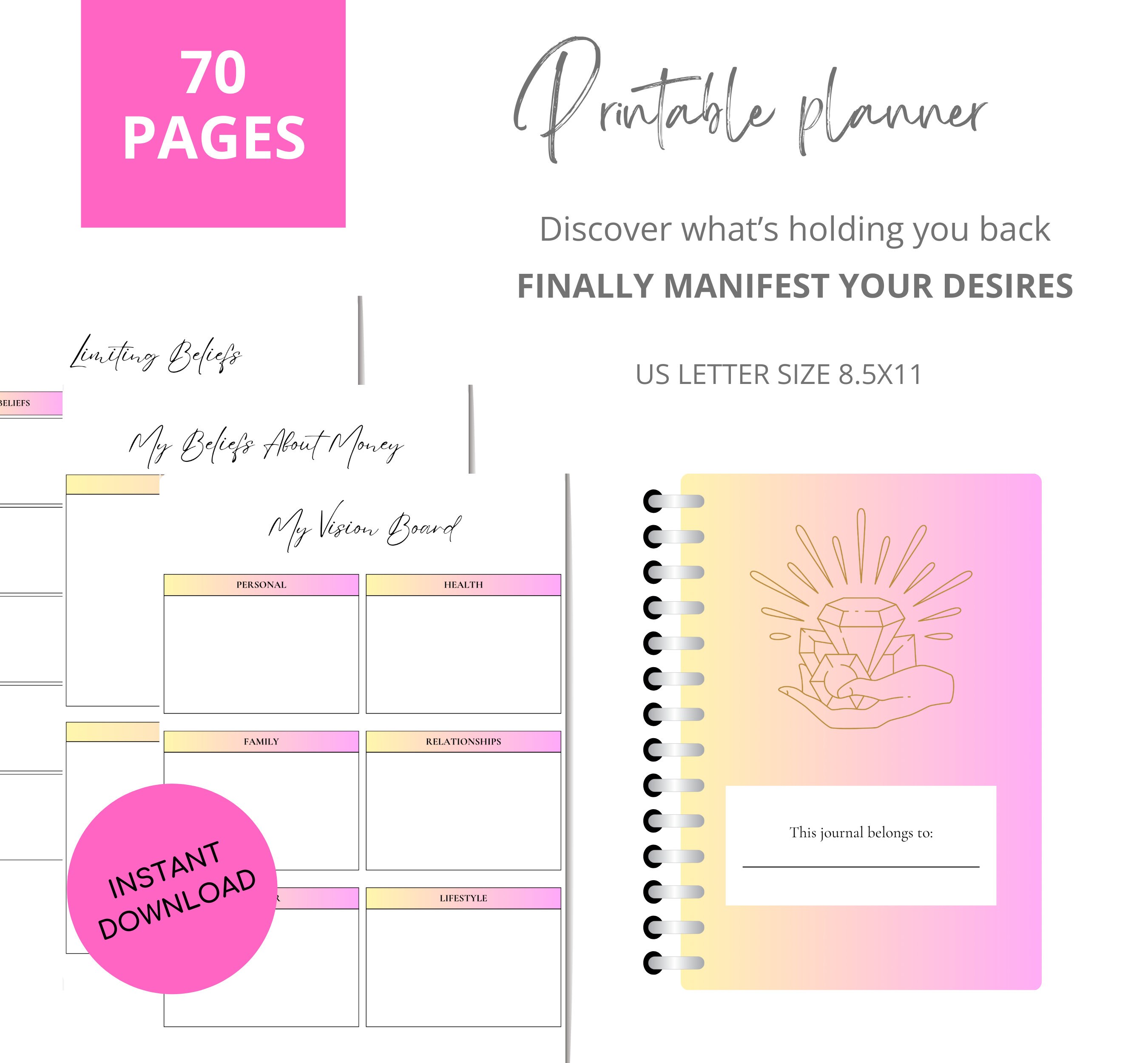 Manifestation Planner & Activity Journal PRINTABLE | Law of Attraction ...
