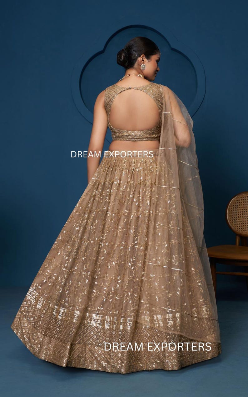 Pretty Brown Net Lehenga Choli for Women Ready to Wear Indian Wedding ...
