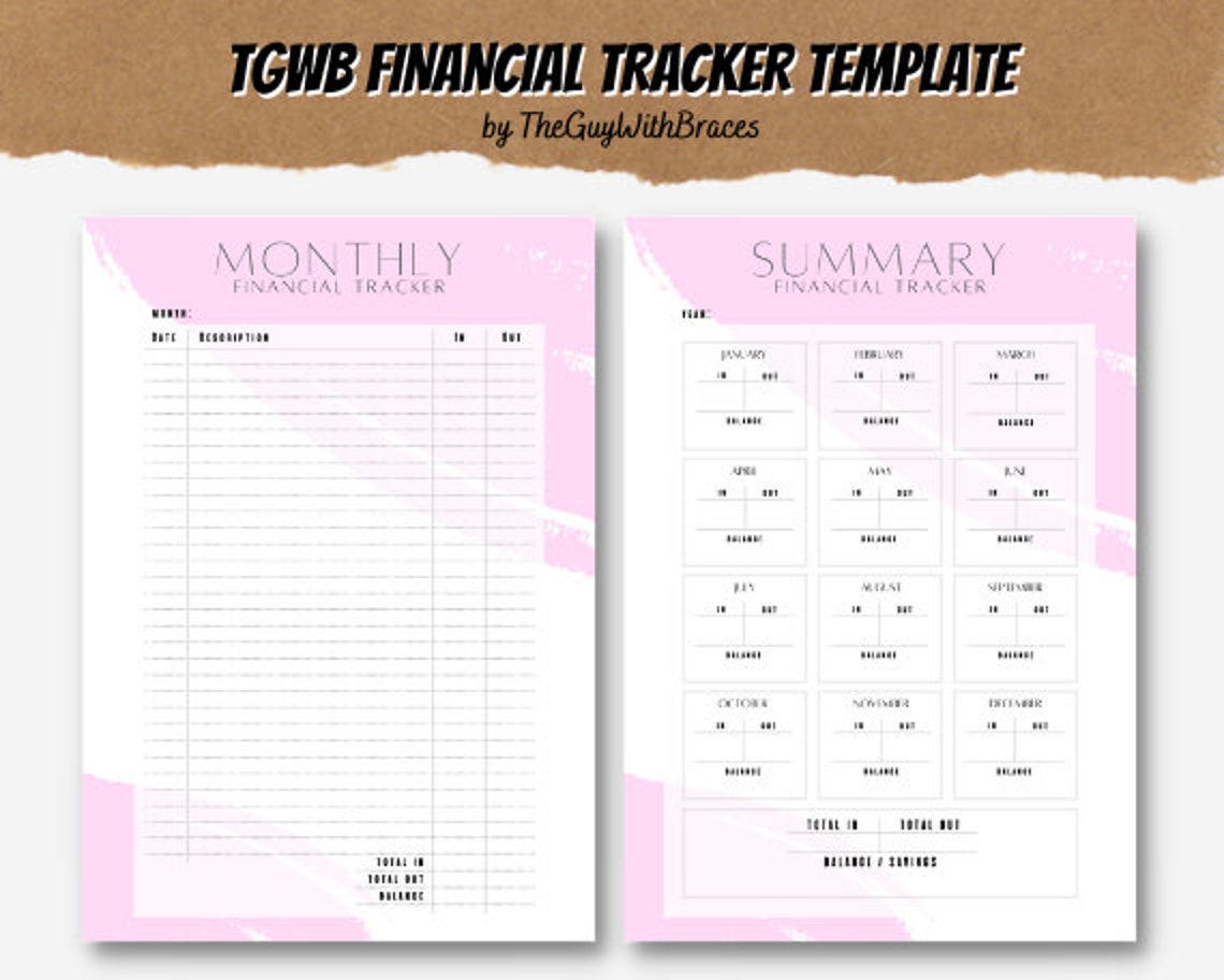 Printable Minimal Financial Tracker Template Monthly or - Etsy