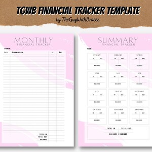 Printable Minimal Financial Tracker Template, Monthly or Yearly ...