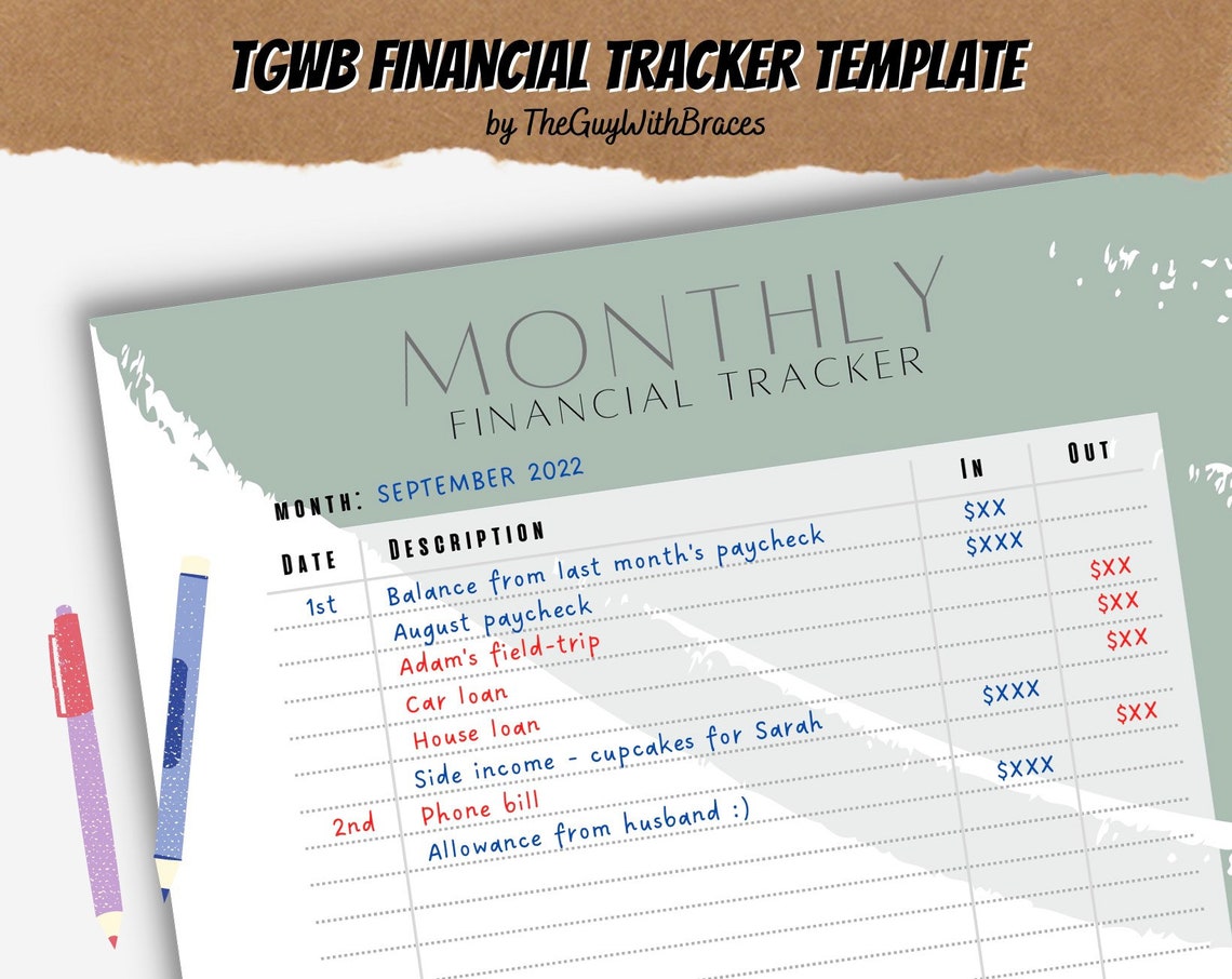 Printable Minimal Financial Tracker Template, Monthly or Yearly ...