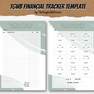 Printable Minimal Financial Tracker Template Monthly or - Etsy