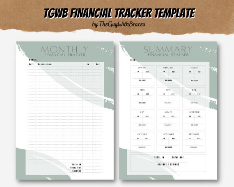 Printable Minimal Financial Tracker Template Monthly or - Etsy