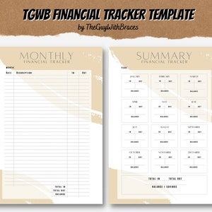 Printable Minimal Financial Tracker Template, Monthly or Yearly ...
