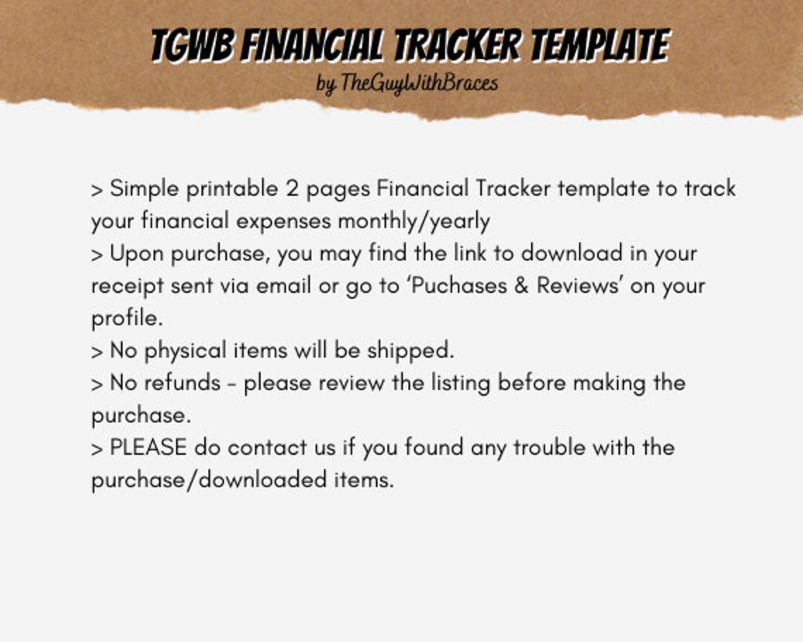 Printable Minimal Financial Tracker Template, Monthly or Yearly ...