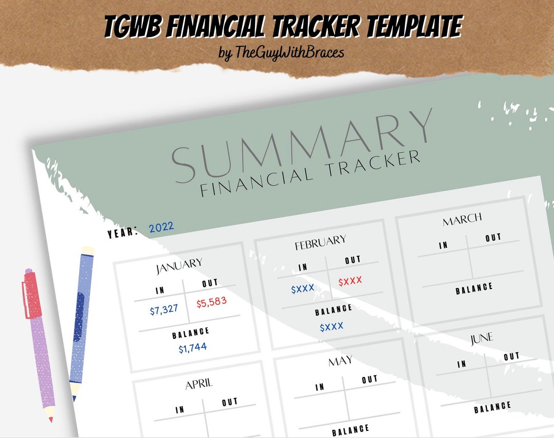 Printable Minimal Financial Tracker Template, Monthly or Yearly ...