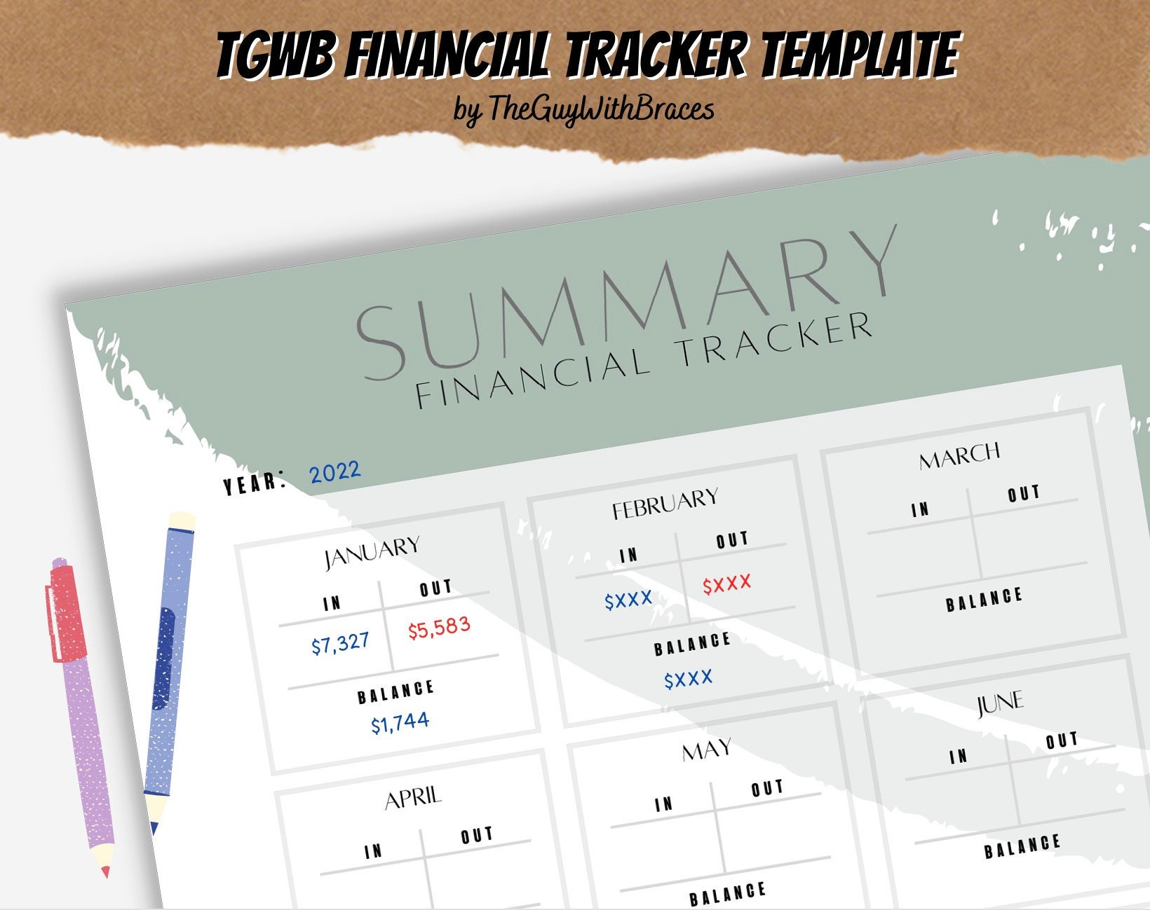 Printable Minimal Financial Tracker Template, Monthly or Yearly ...