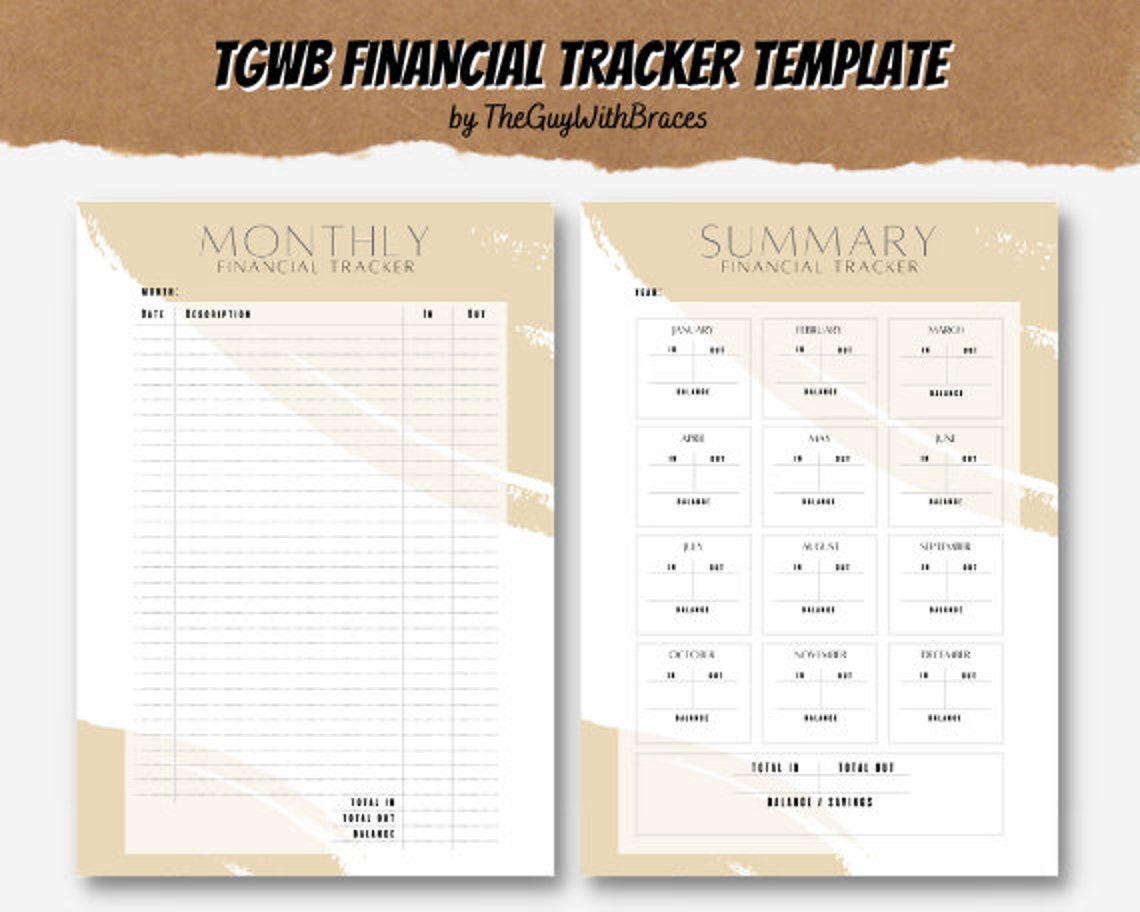 Printable Minimal Financial Tracker Template Monthly or - Etsy