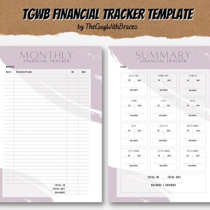 Printable Minimal Financial Tracker Template, Monthly or Yearly ...
