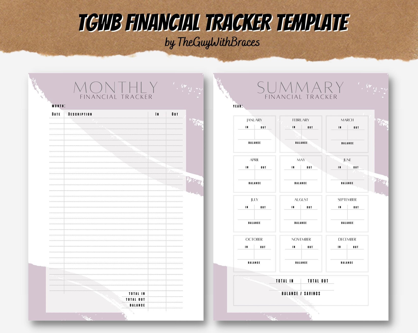 Printable Minimal Financial Tracker Template, Monthly or Yearly ...