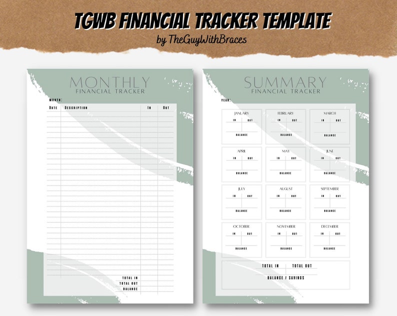 Printable Minimal Financial Tracker Template, Monthly or Yearly ...