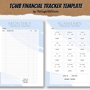 Printable Minimal Financial Tracker Template, Monthly or Yearly ...