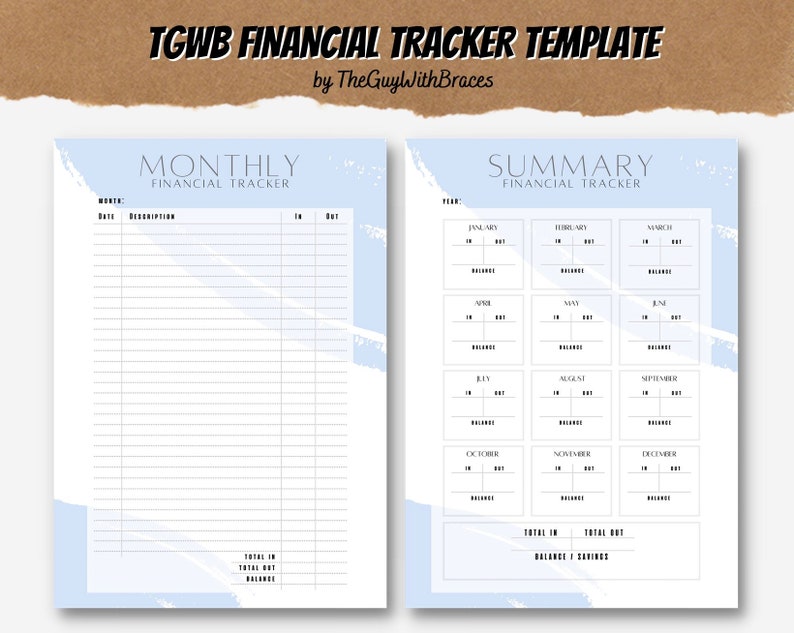 Printable Minimal Financial Tracker Template, Monthly or Yearly ...