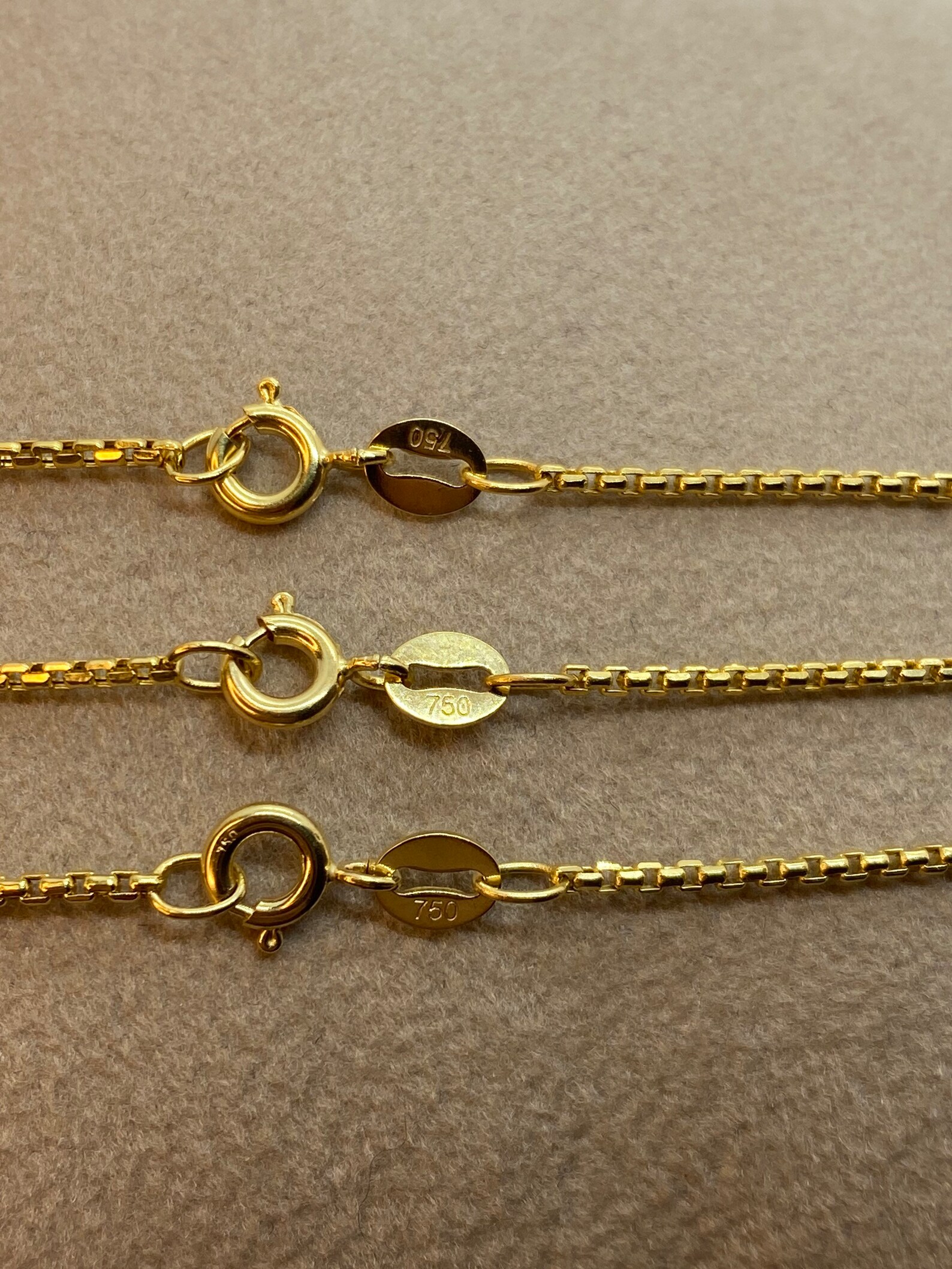 18K Real Gold Box Chain Necklace 1618202224 Inches 18k - Etsy