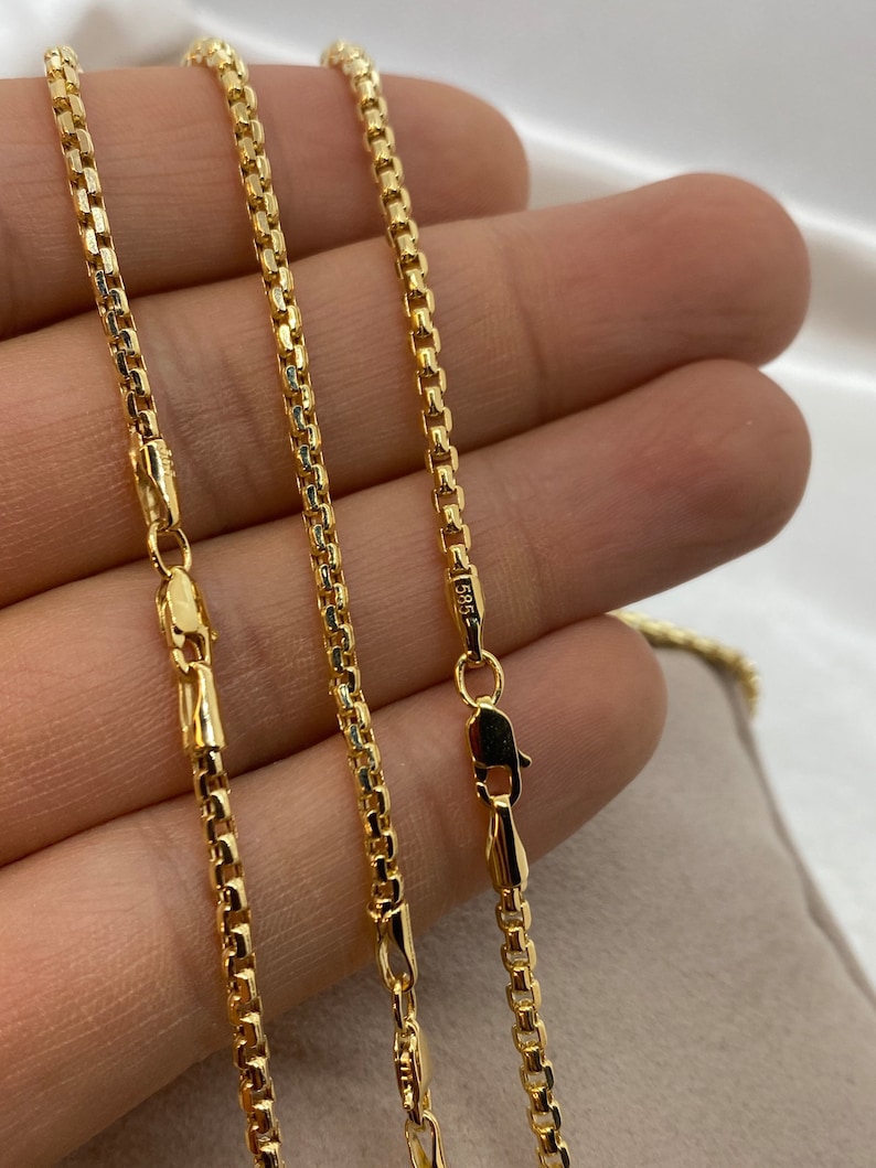 14K Solid Gold Round Box Chain Necklace18 - Etsy