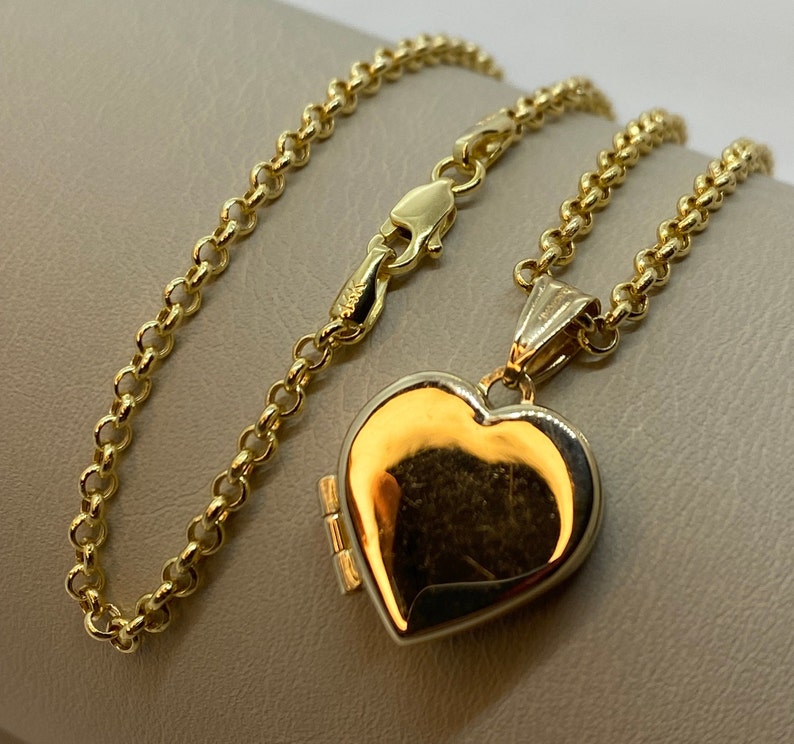 14k Solid Gold Heart Locket Necklace With Rolo Chain - Etsy