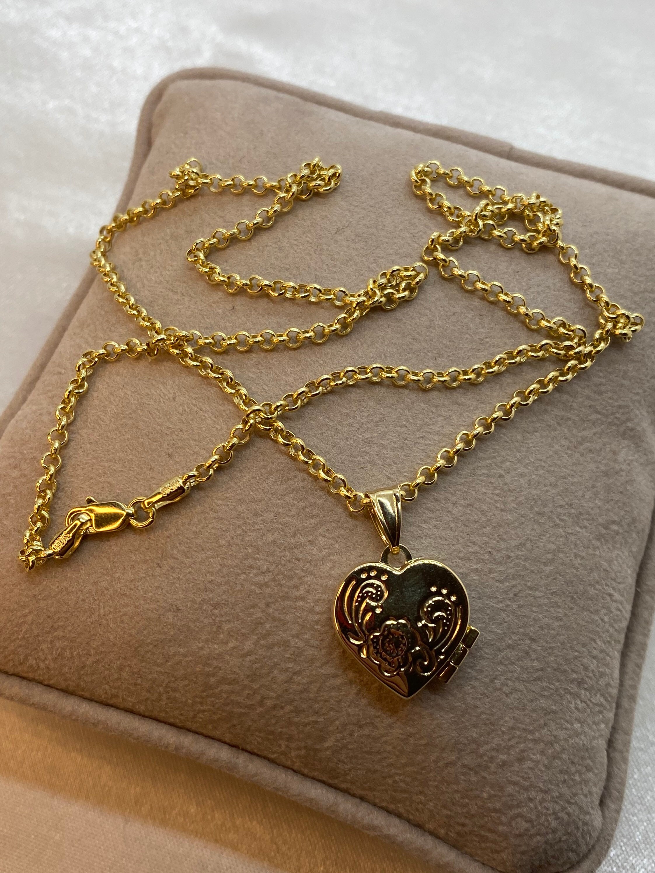 14k Solid Gold Heart Locket Necklace With 19.5 Rolo Chain ,2 Mm Gold ...