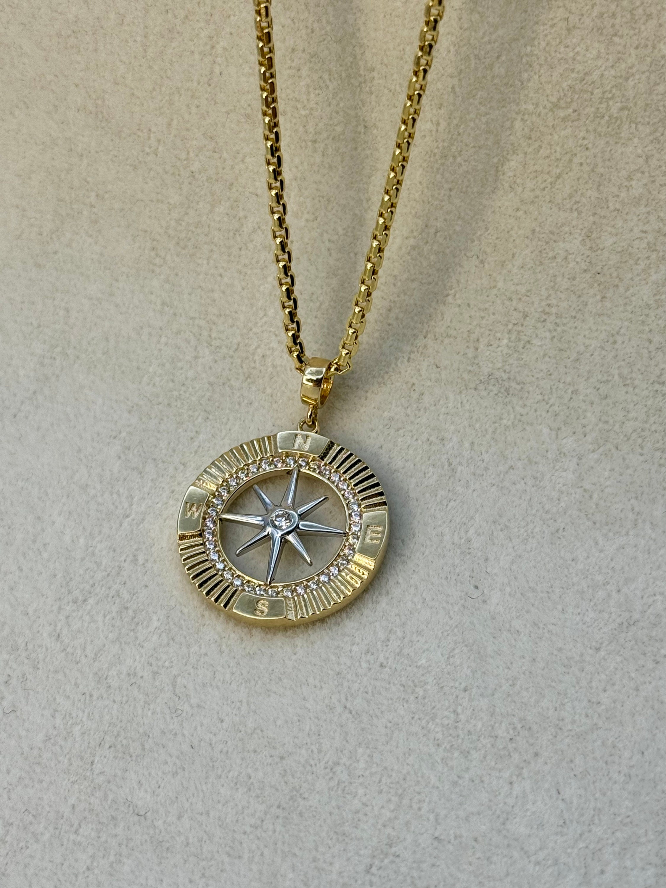 14K Solid Gold Compass Necklace, Compass Jewelry, Solid Gold Necklace ...