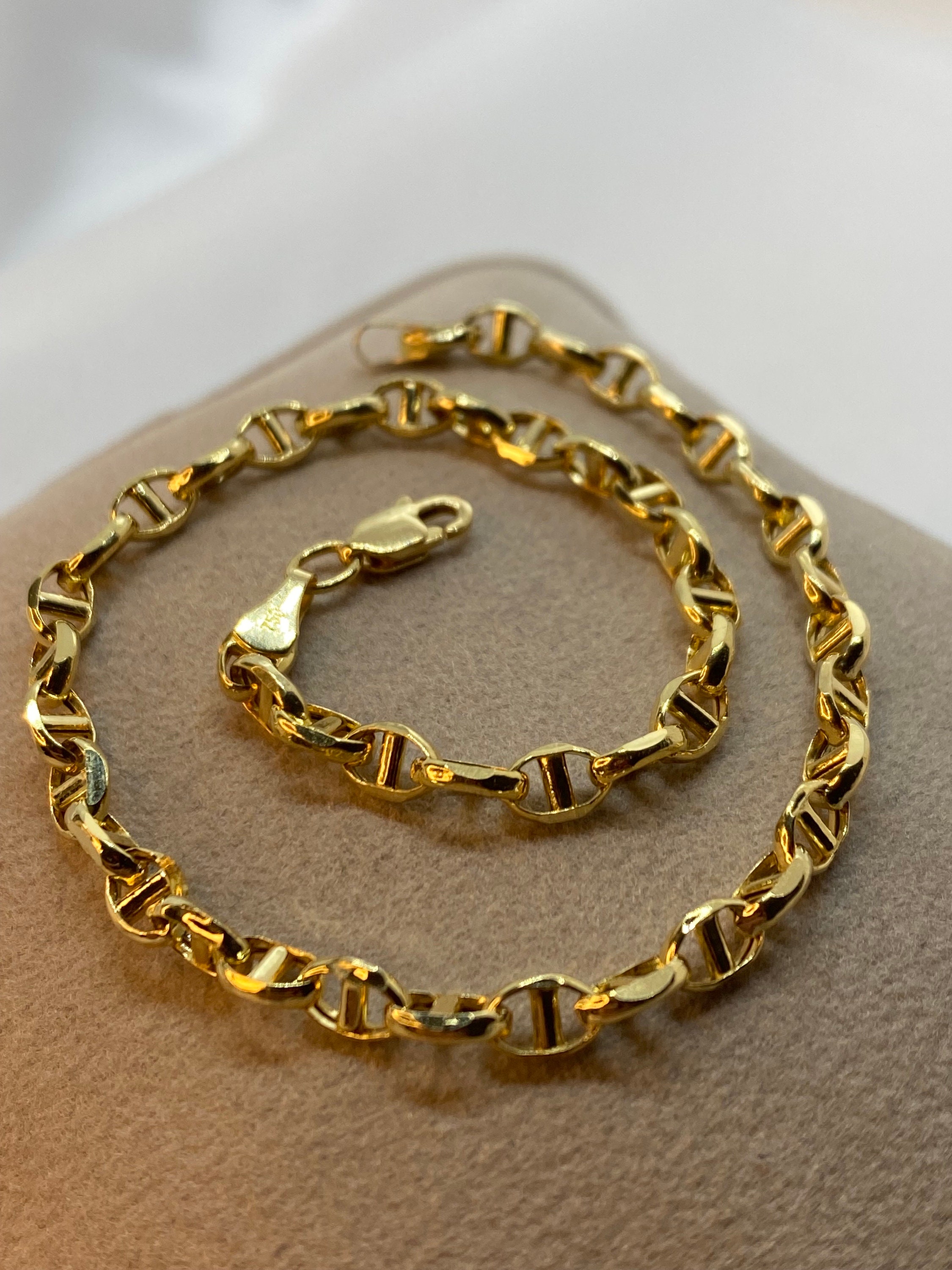 18k Real Gold ANCHOR CHAIN Bracelet 4mm ,mariner Gold Bracelet, Mariner ...