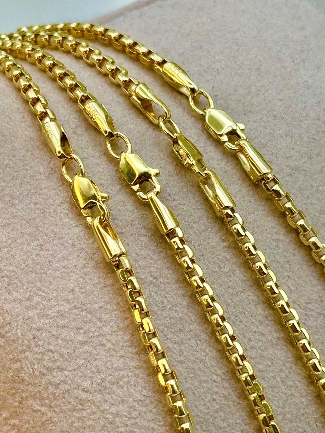 14K Solid Gold Round Box Chain Necklace,18", 20",22", Inches ,(2.55mm ...