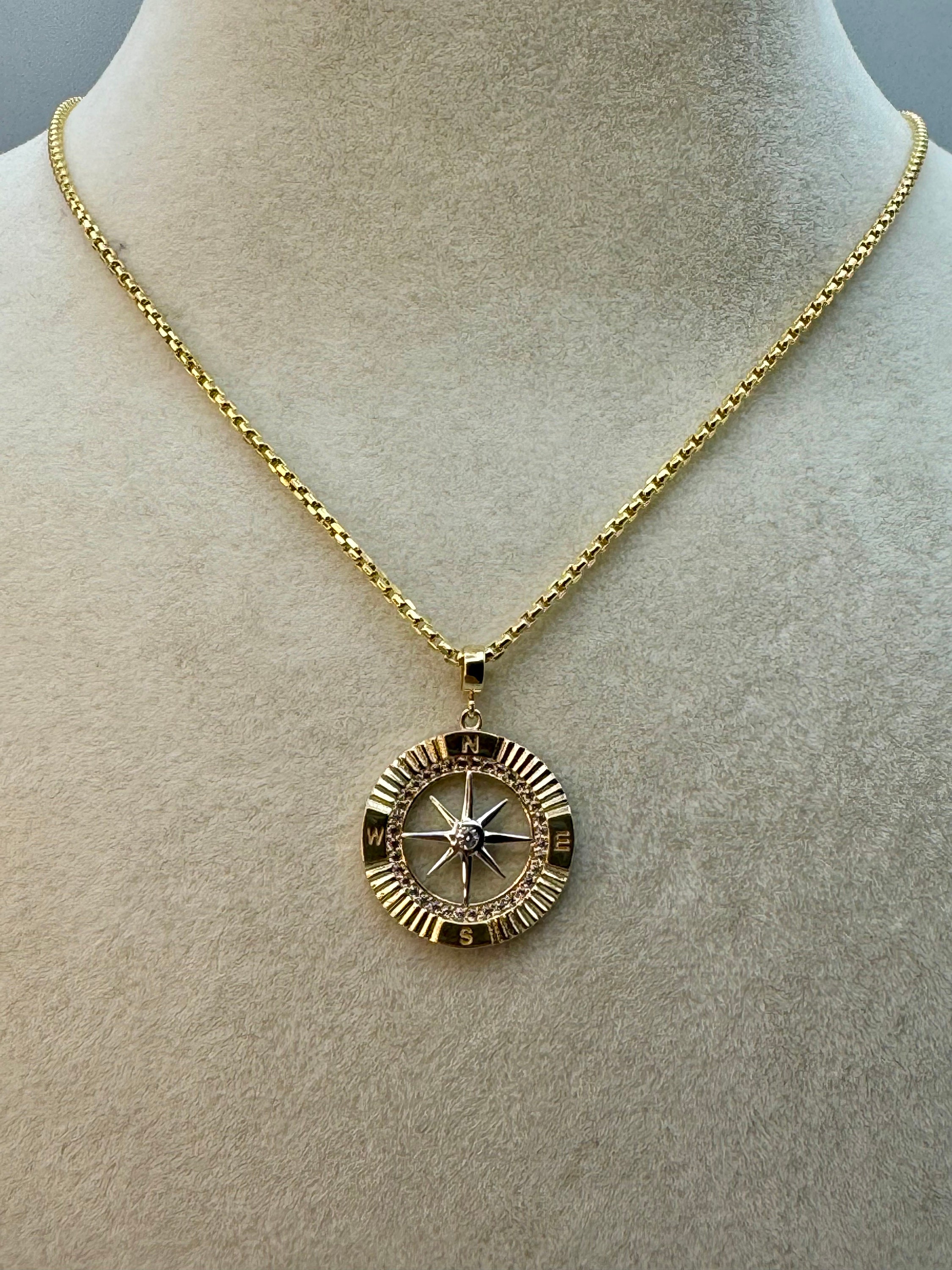 14K Solid Gold Compass Necklace, Compass Jewelry, Solid Gold Necklace ...