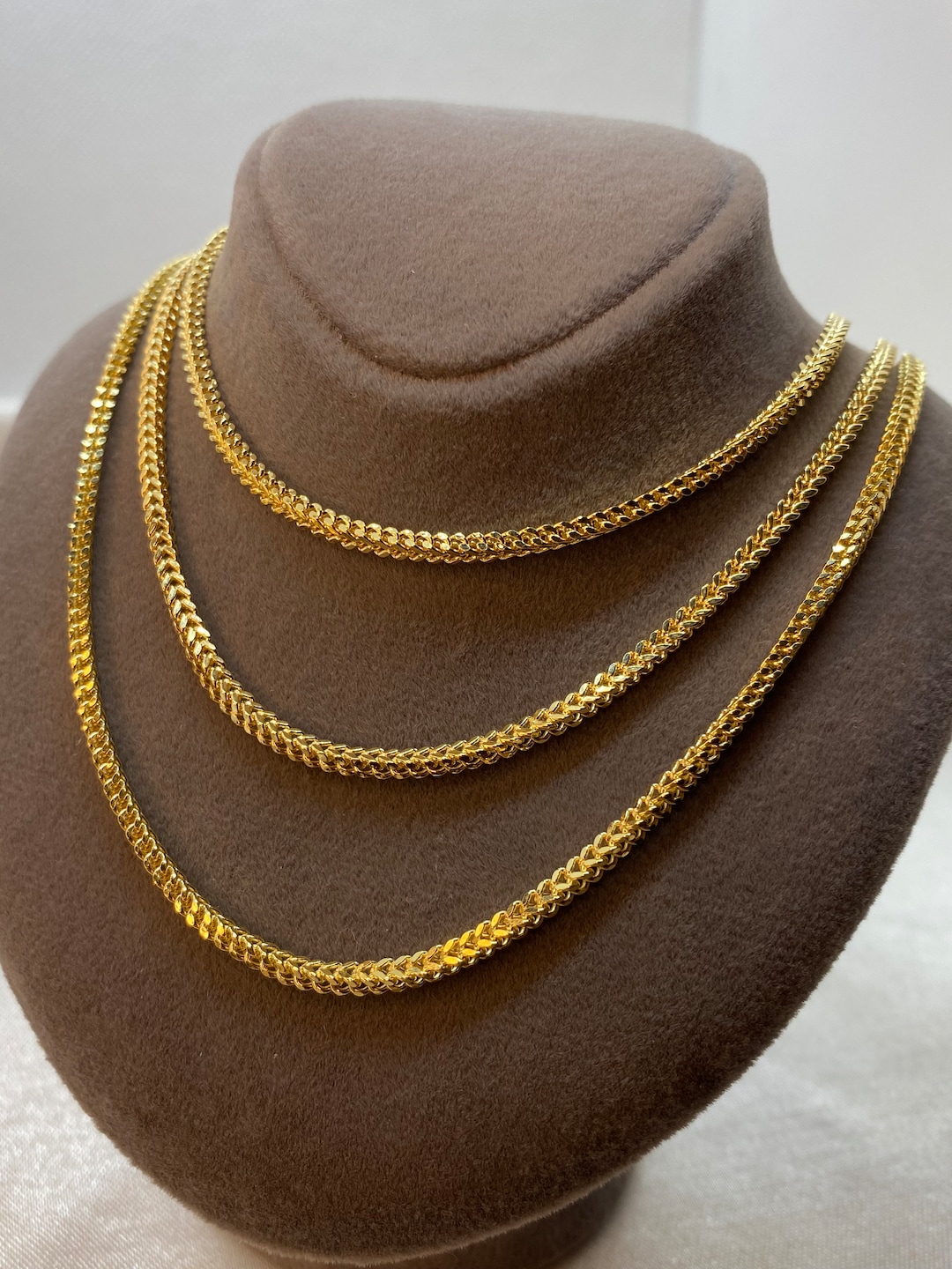 14k Solid Gold Foxtail Chain, Foxtail Chain, Foxtail Necklace, Franco ...