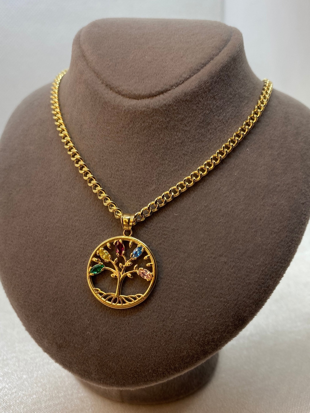 14k Real Gold Tree of Life Pendant With 18k Curb Chain , Gold Tree ...