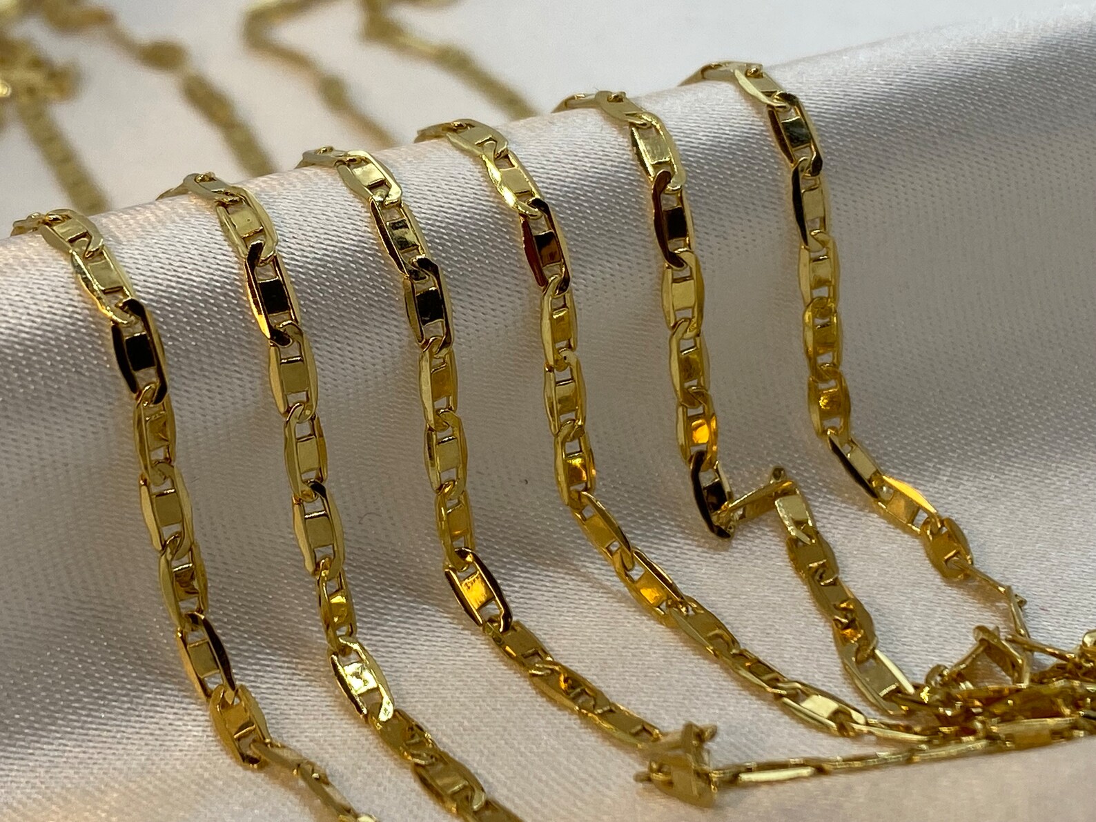 18k Gold Flat ANCHOR CHAIN Necklace ,2.3mm ,mariner Chain , 18k Real ...